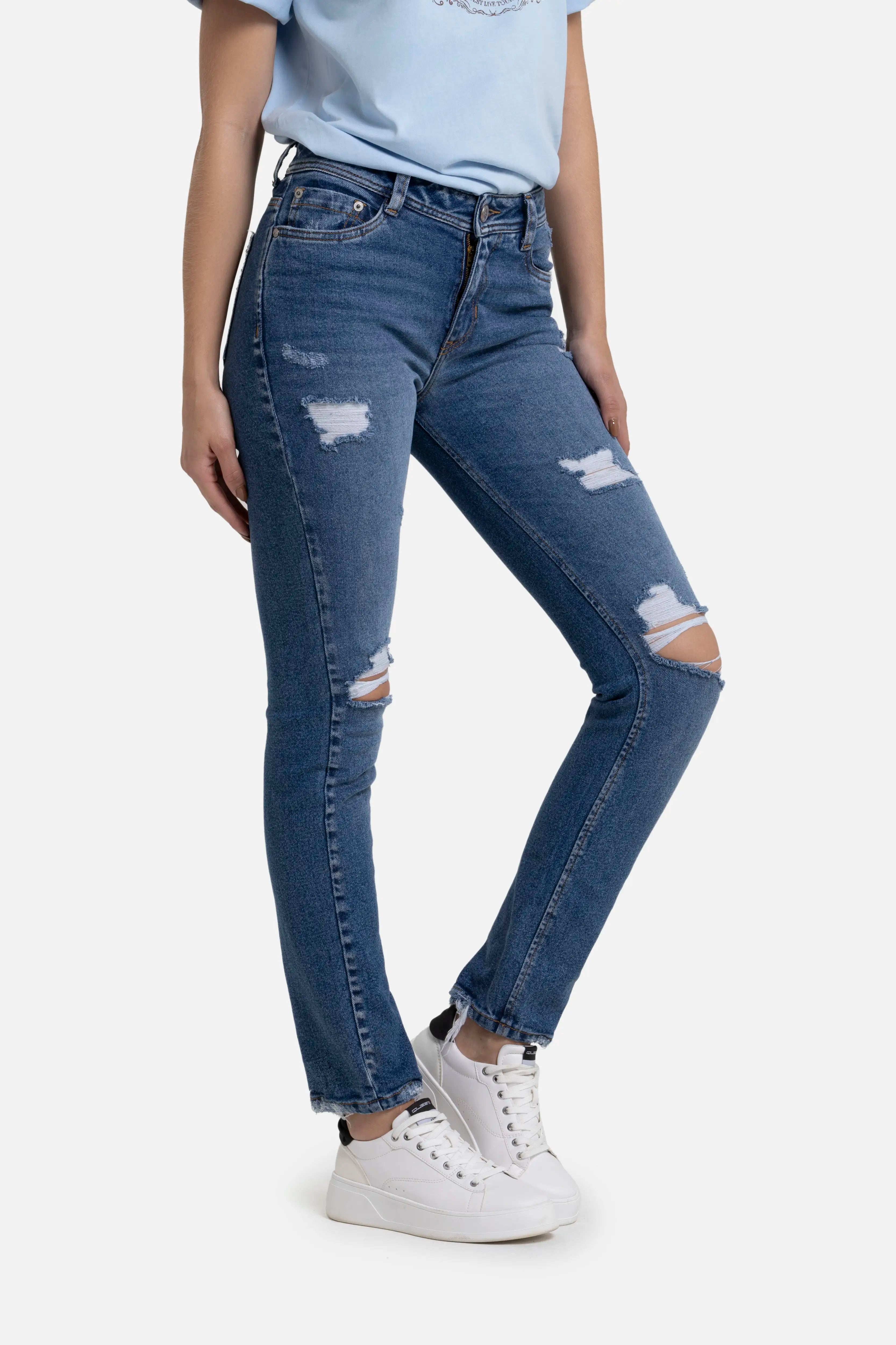 JEAN 5 BOLSILLOS COLOR AZUL MEDIO CLARO – Quest Colombia